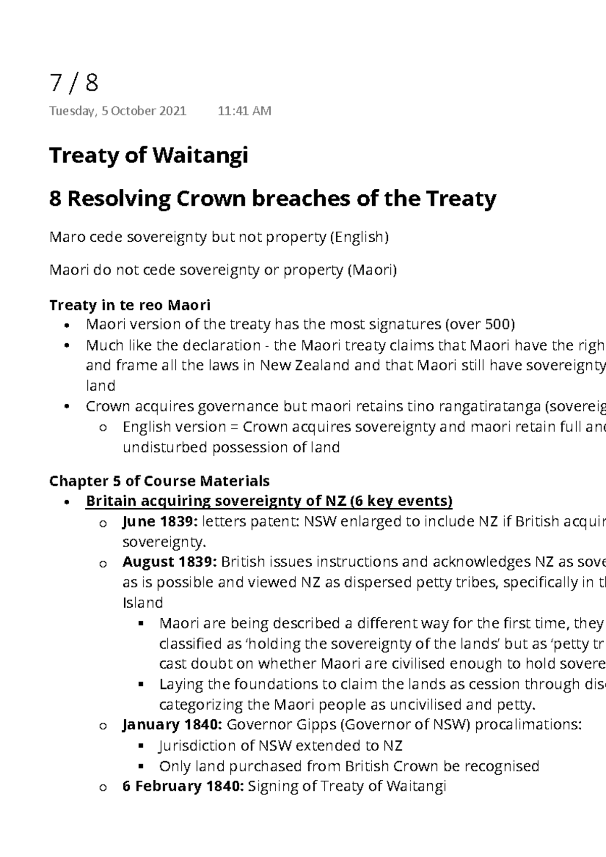 The Treaty of Waitangi 2 - Treaty of Waitangi 8 Resolving Crown ...