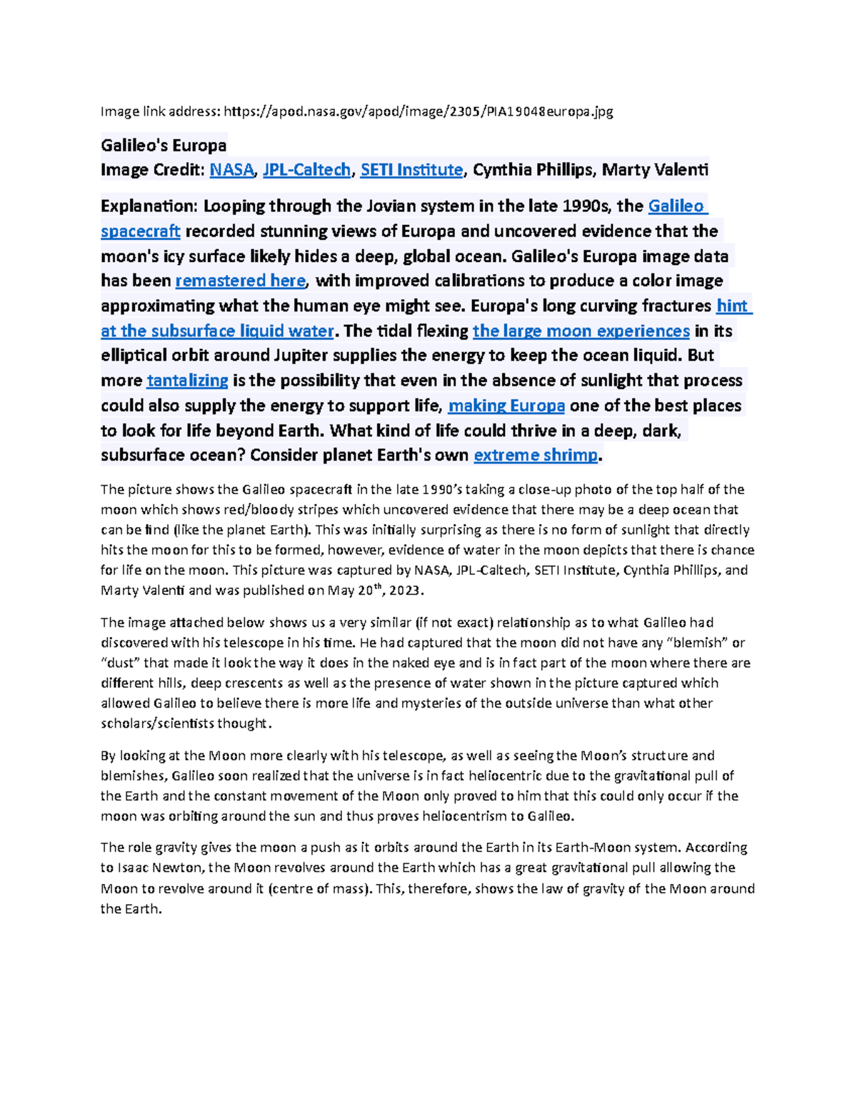 Astrophoto Journal 3 - ASSIGNMENT - Image link address: apod.nasa/apod ...