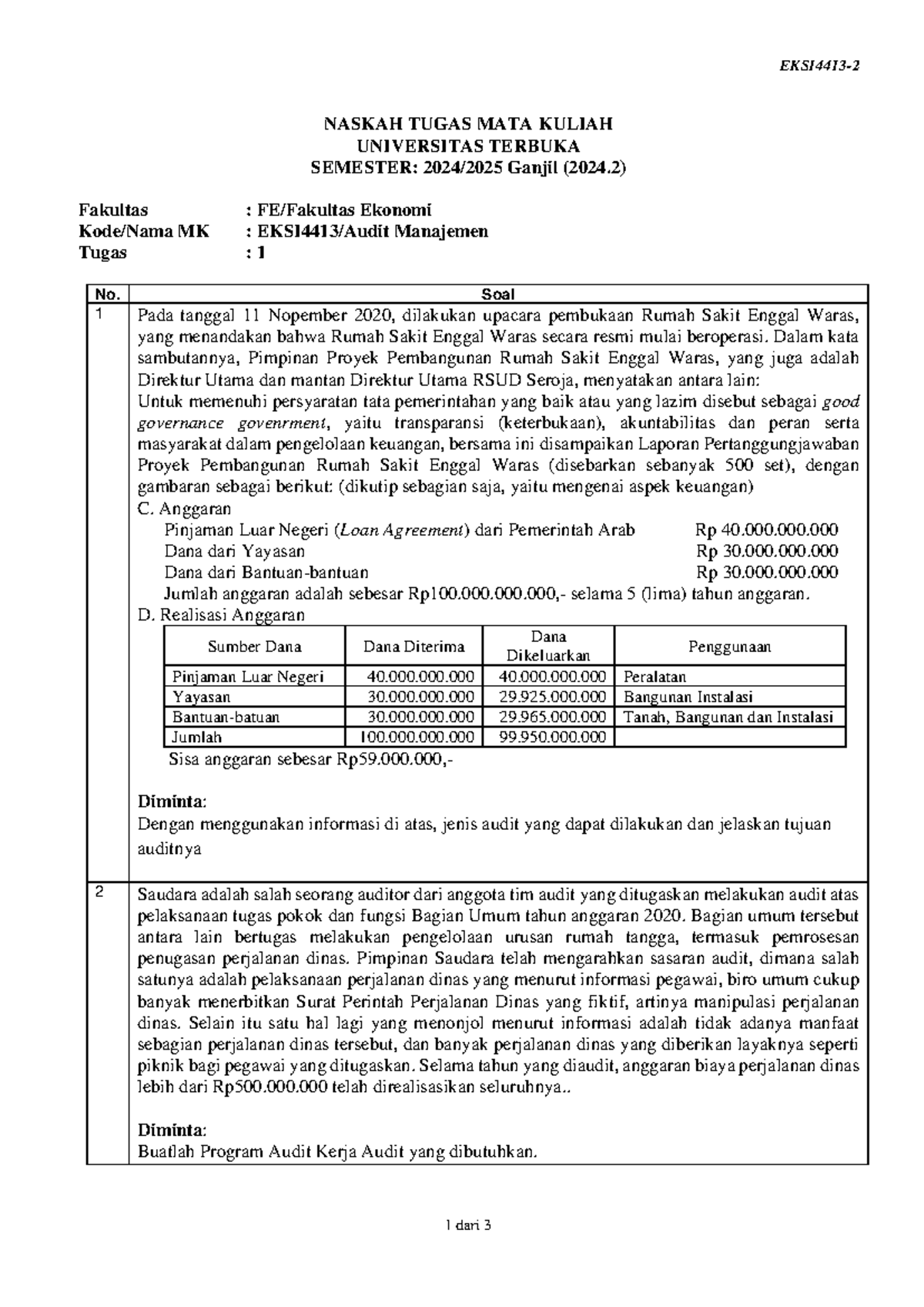 Soal eksi4413 tmk1 2 - EKSI4413- 2 1 dari 3 NASKAH TUGAS MATA KULIAH UNIVERSITAS TERBUKA ...