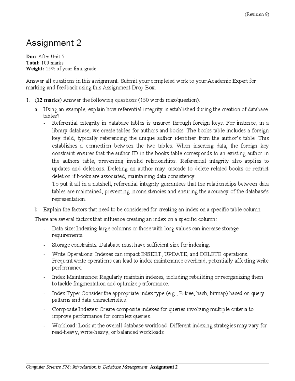 Assignment 2 - Submit your completed work to your Academic Expert for ...