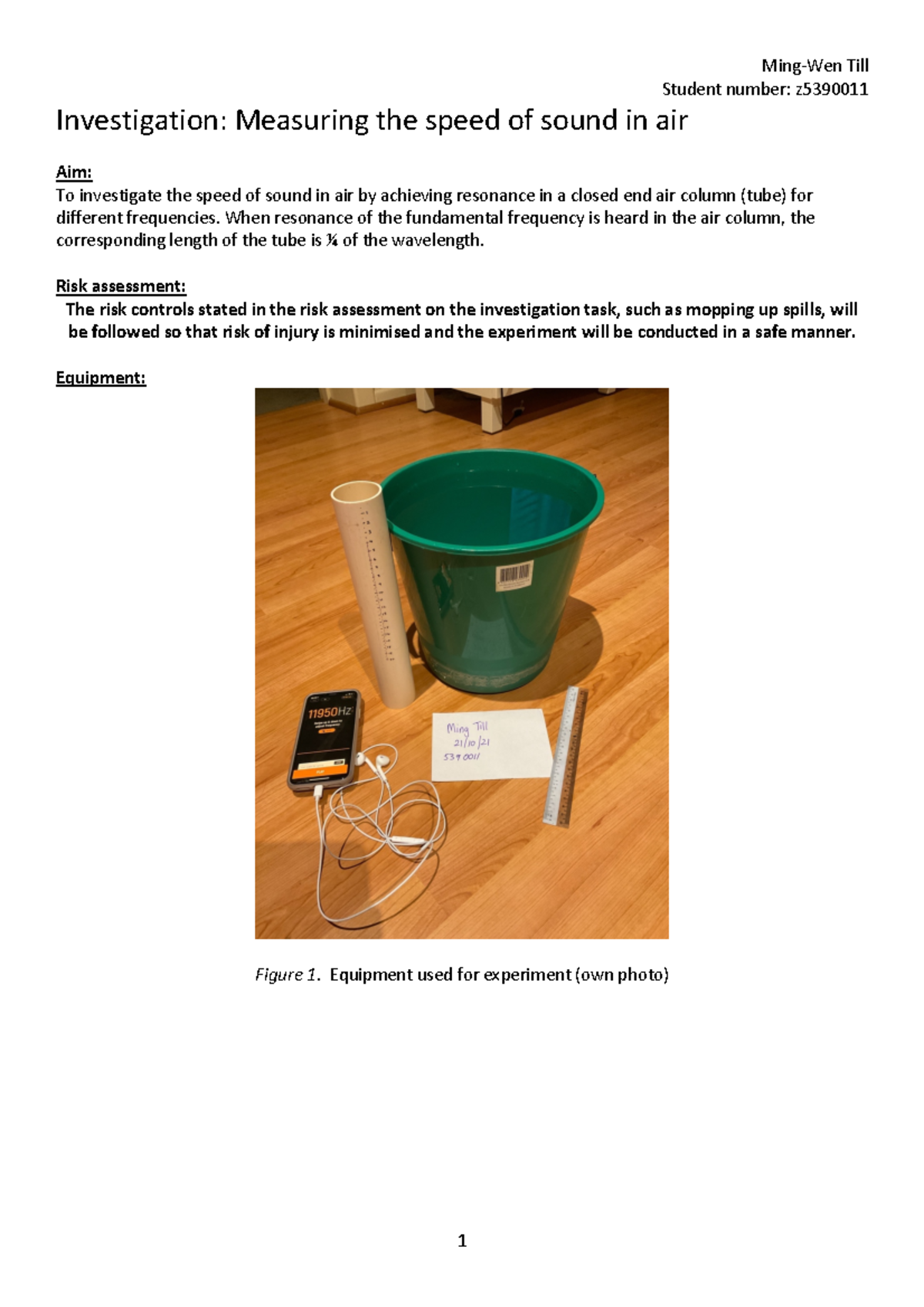 Measuring the speed of sound in air - Student number: z Investigation ...