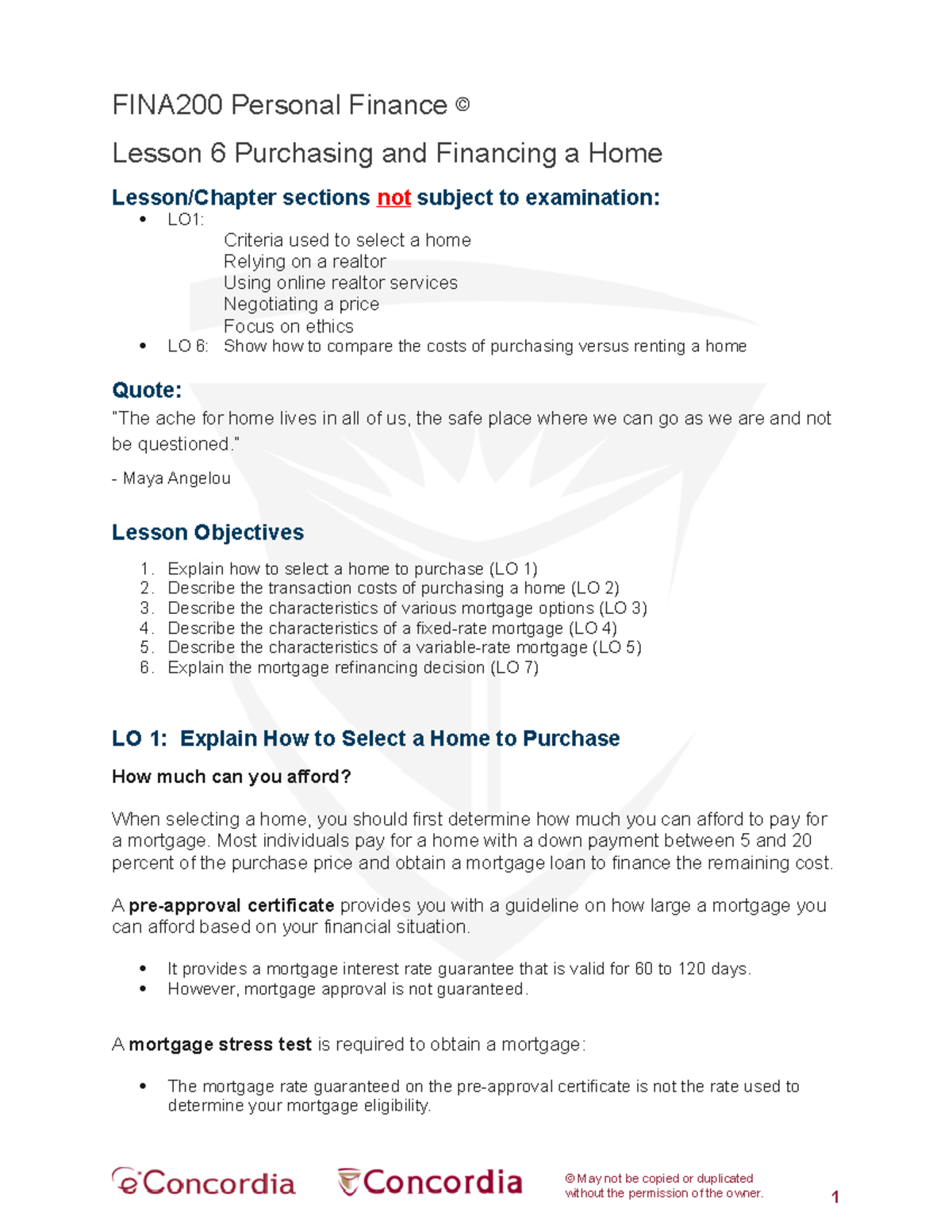 L6 Summary Notes - FINA200 Personal Finance Lesson 6 Purchasing and ...