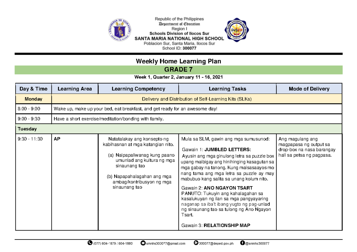 WHLP Grade 7 Q2 Week 1 - lesson plan lesson plan lesson plan lesson plan lesson plan lesson plan ...