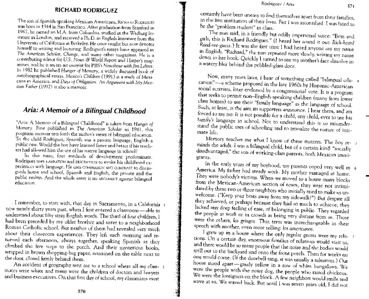 Aria Memoir of a Bilingual Childhood - CAS WR120 - Studocu