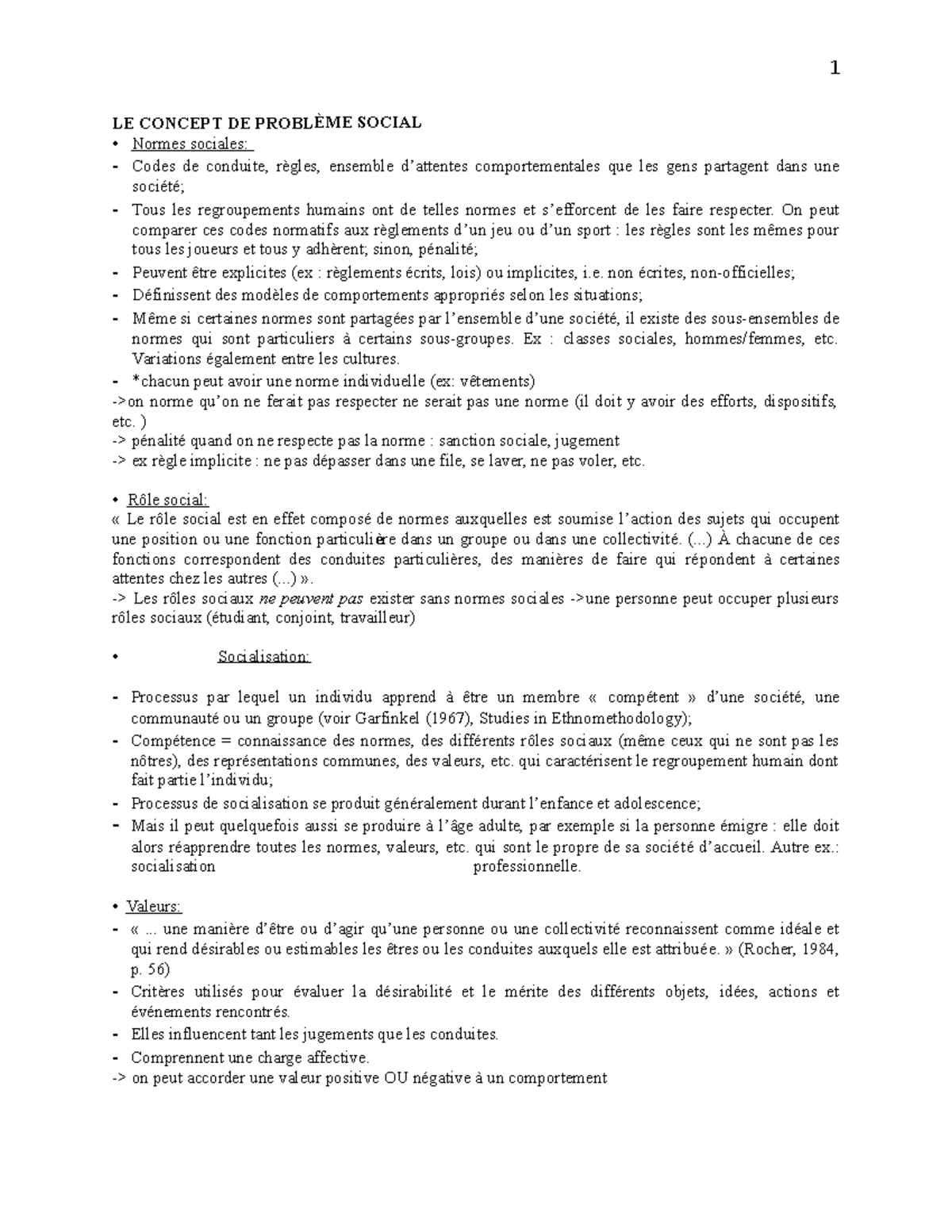 Notes de cours - LE CONCEPT DE PROBLÈME SOCIAL Normes sociales: - Codes ...