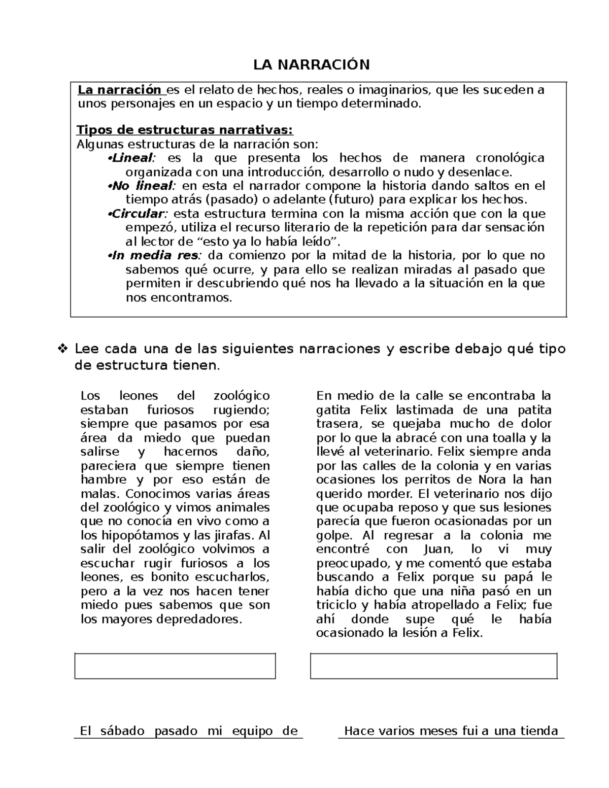 Cuadernillo DE Ejercicios 2 Proyectos- Octubre-Tercero - LA NARRACIÓN ...