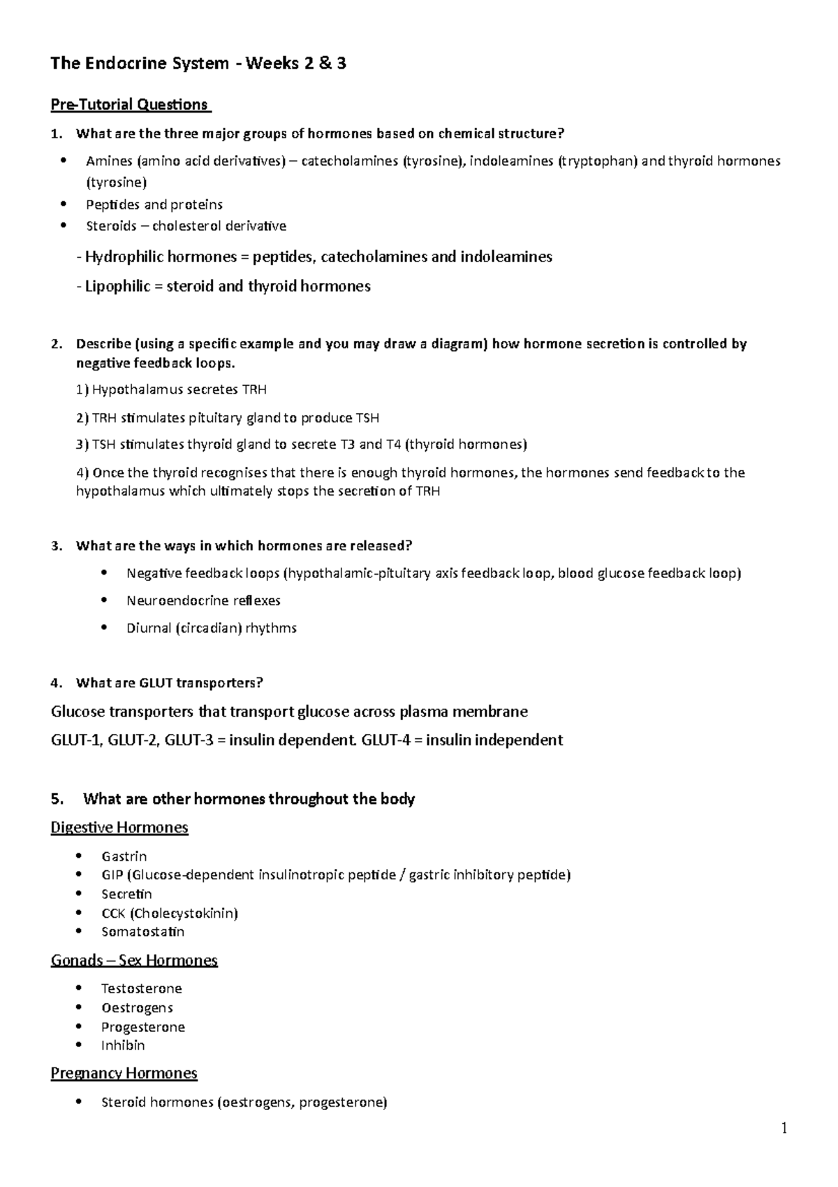 Endocrine Revision Questions - Week 3 - The Endocrine System - Weeks 2 ...