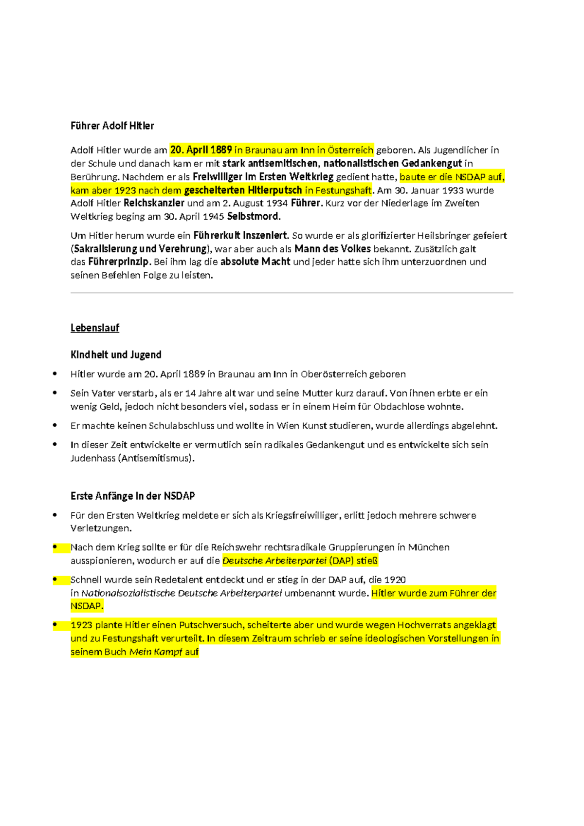 Führer Adolf Hitler - Zusammenfassung - Führer Adolf Hitler Adolf ...