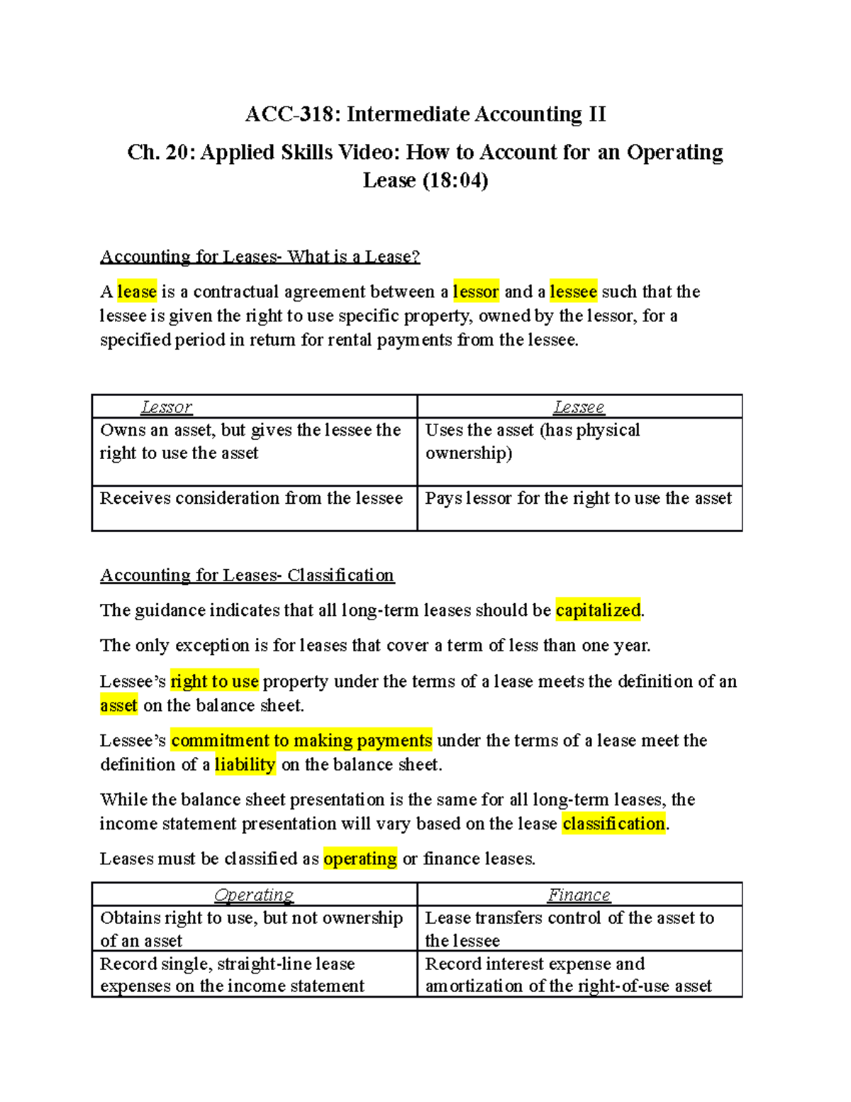 ACC-318 How to Account for an Operating Lease - ACC-318: Intermediate ...