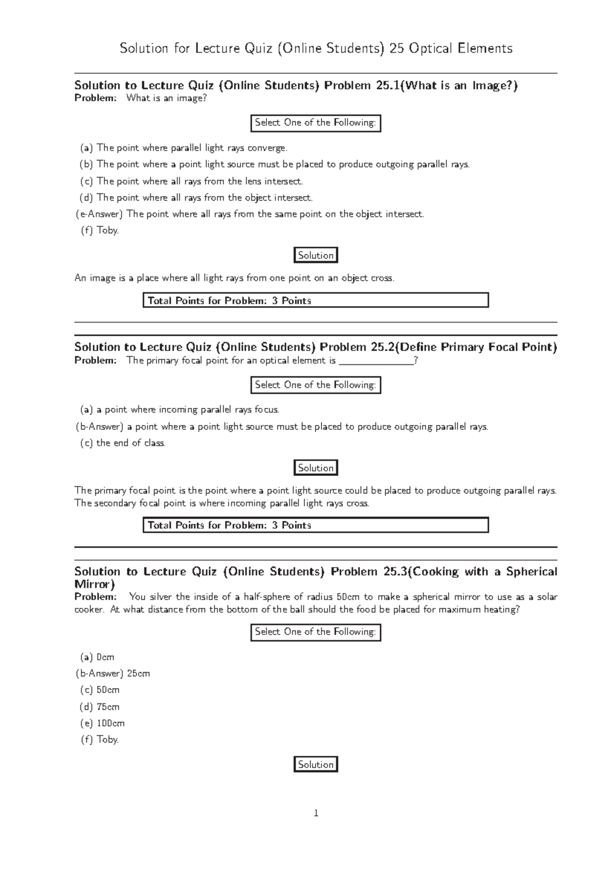 Lecturequiz-25-sln - lecturequiz-25 - Solution for Lecture Quiz (Online ...