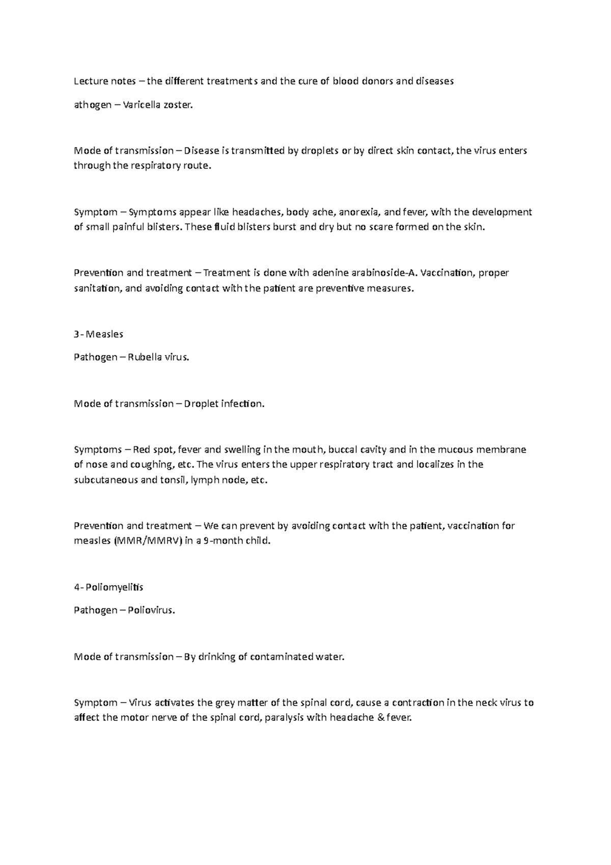 Lecture notes – the different treatments and the cure of blood donors ...