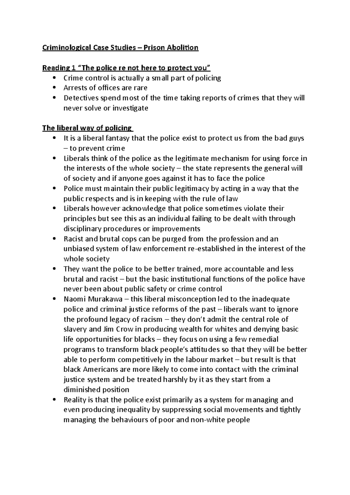 Criminological Case Studies - Police abolition reading 1 ...
