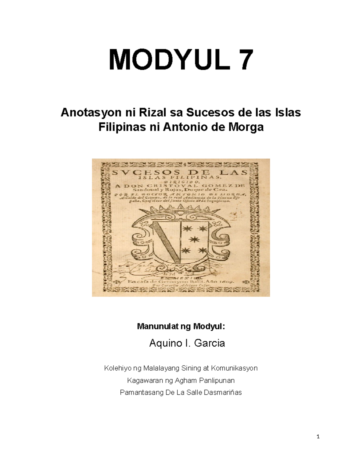 Module-7-Morga(3)(10) - MODYUL 7 Anotasyon ni Rizal sa Sucesos de las ...