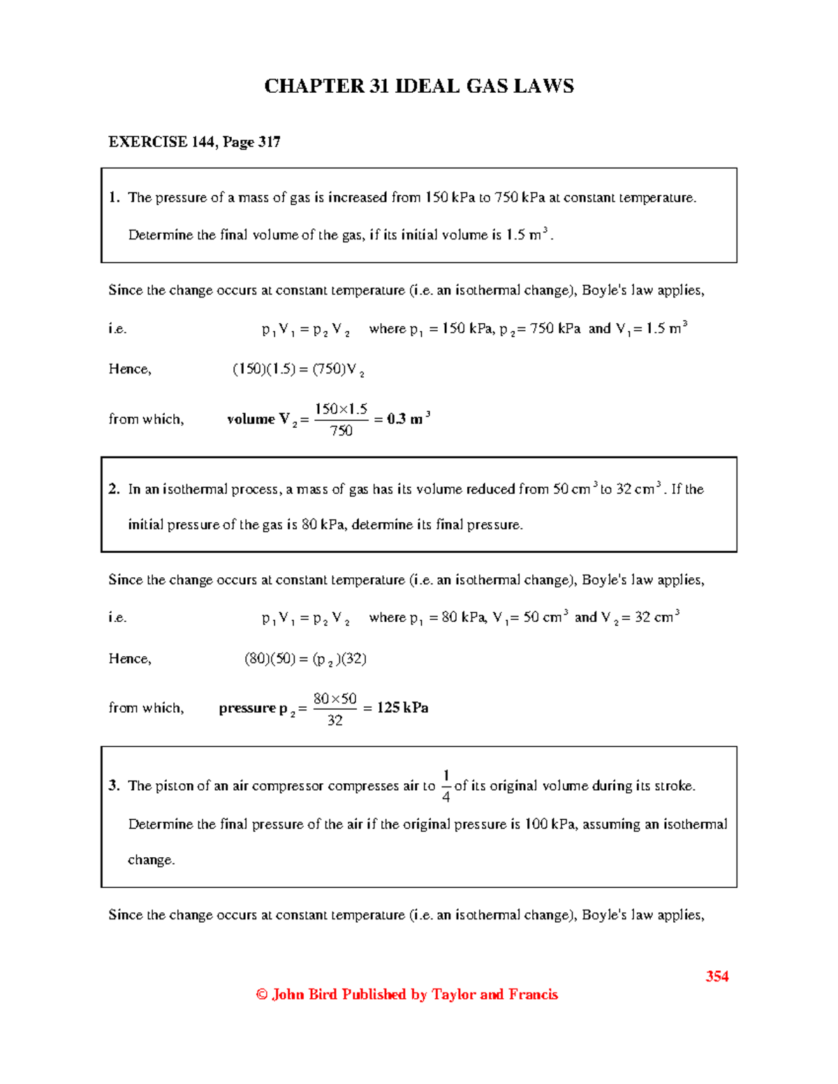 Ideal gas-law - 354 CHAPTER 31 IDEAL GAS LAWS EXERCISE 144, Page 317 ...