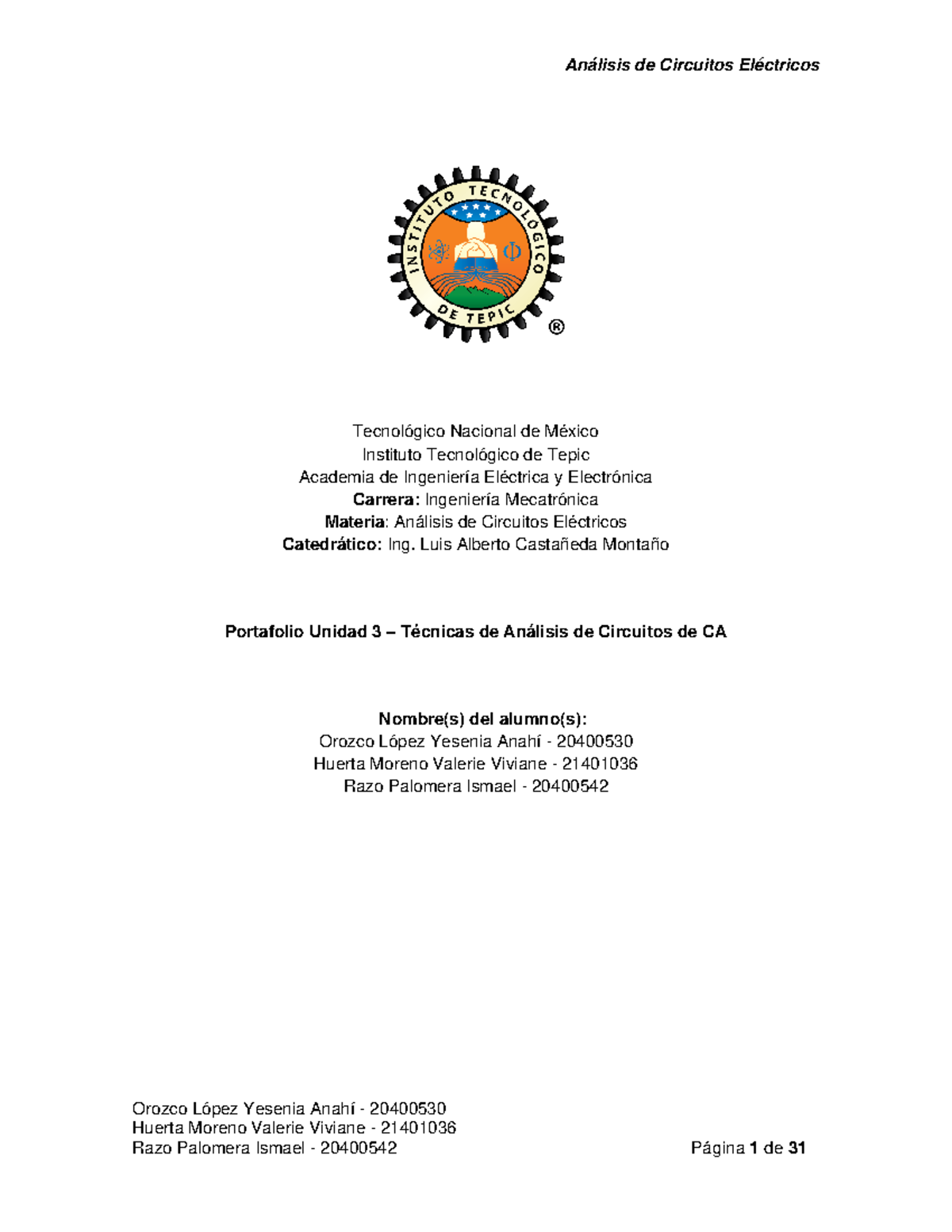 Portafolio U3 - Análisis de Circuitos - Orozco López Yesenia Anahí ...