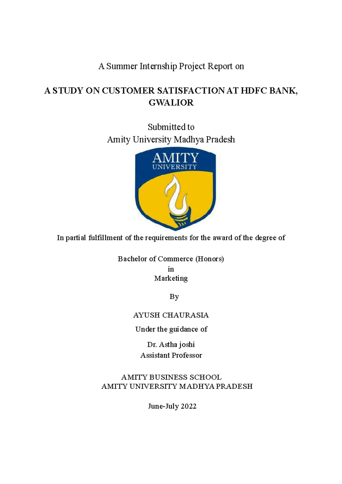 Sample SIP Report - good great - A Summer Internship Project Report on ...