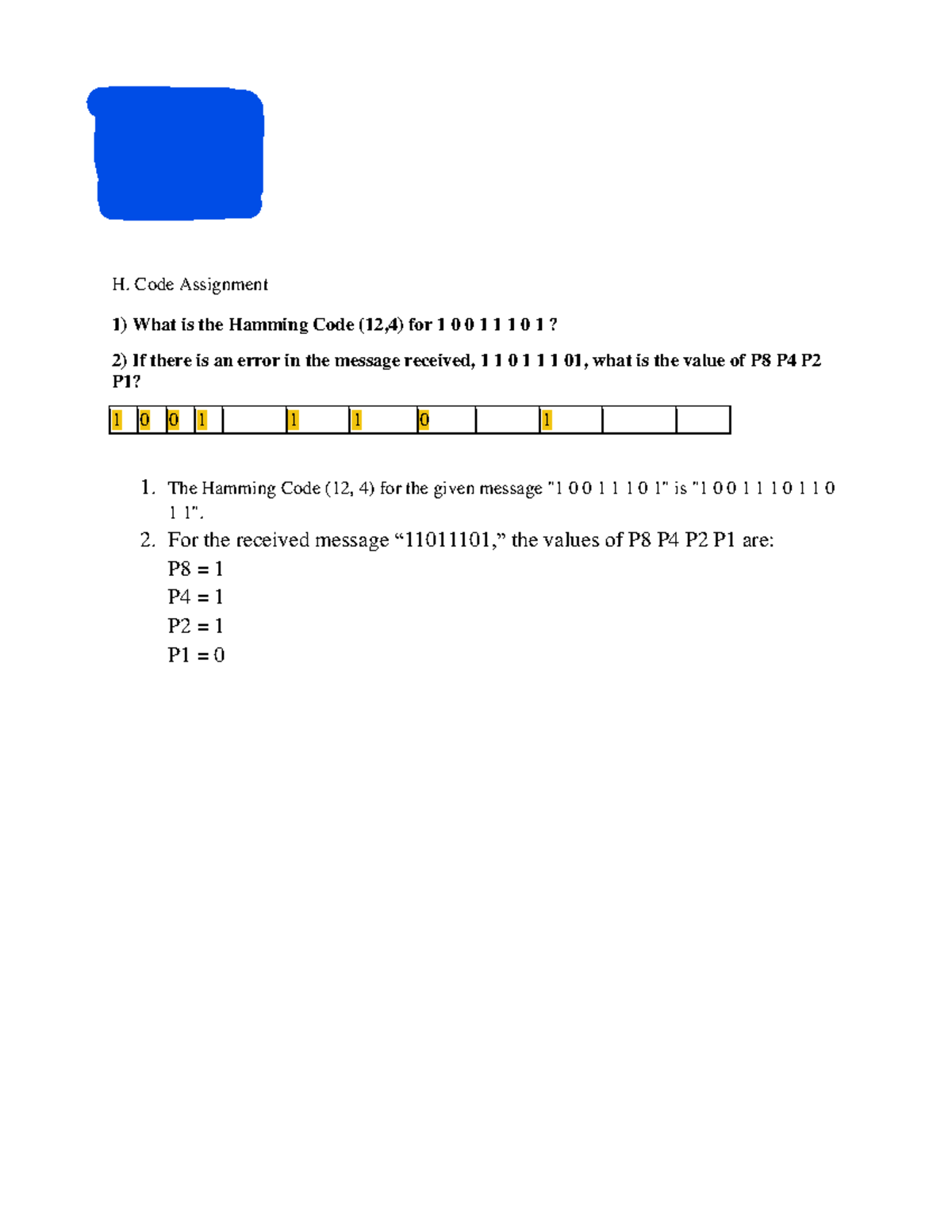 H Code - Hemming code Assignment - Linta Baiju COSC 2425 February 14 ...