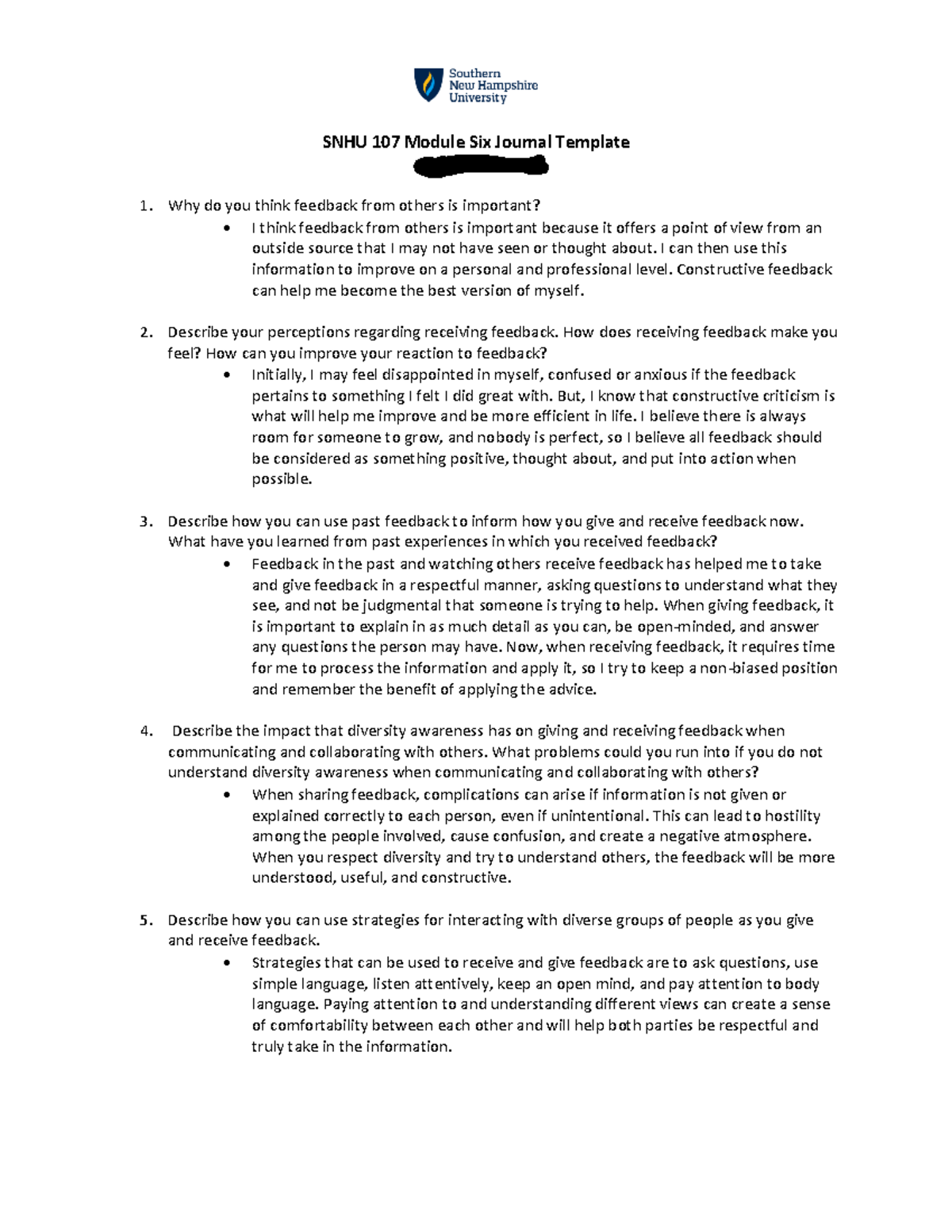 SNHU 107 Module Six Journal - SNHU 107 Module Six Journal Template By ...