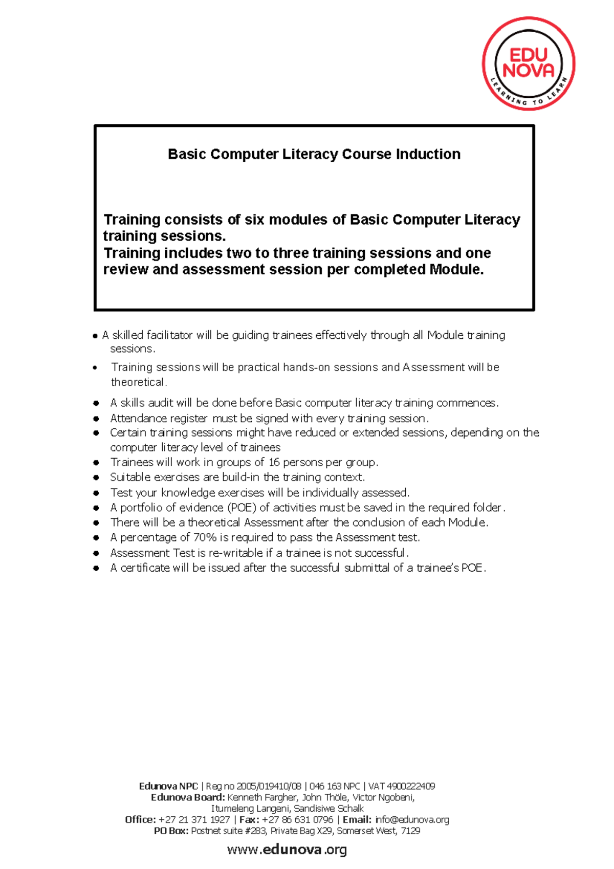 Basic Computer literacy Course outline - Edunova NPC | Reg no 2005 ...