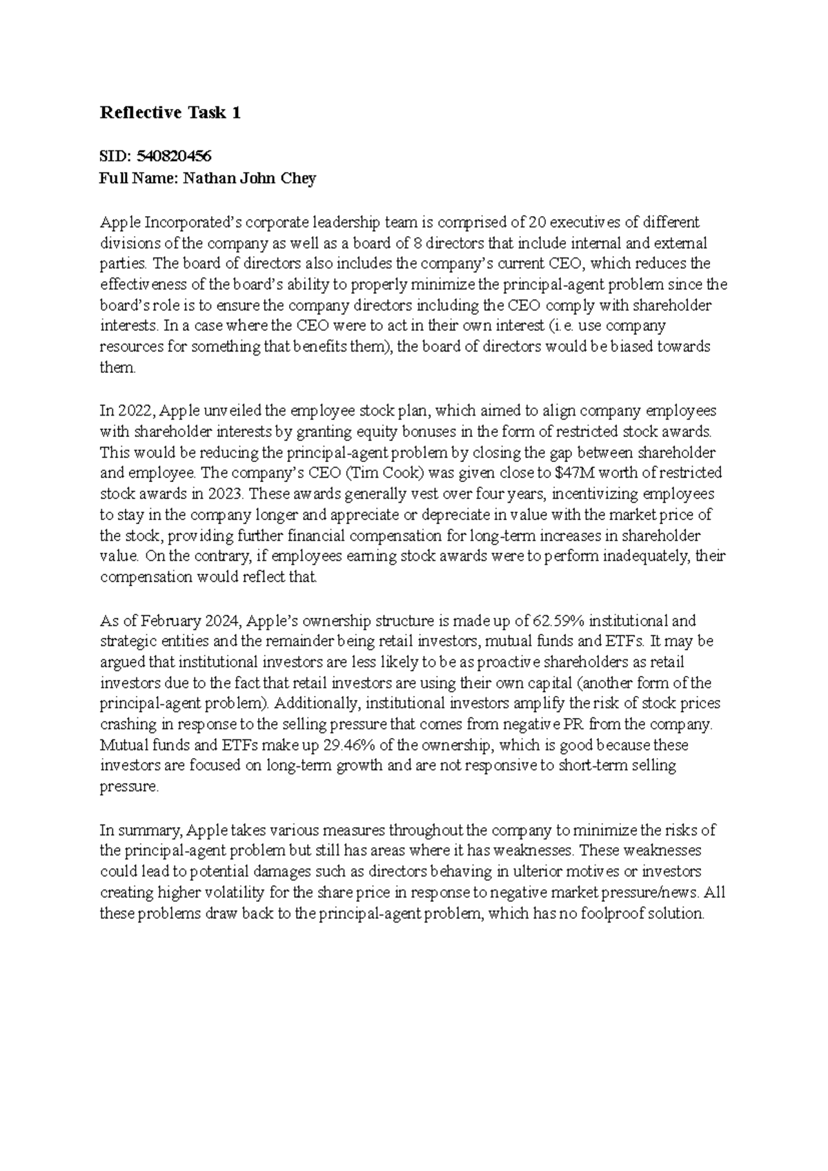 Reflective Task 1 - 540820456 - Reflective Task 1 SID: 540820456 Full Name: Nathan John Chey ...