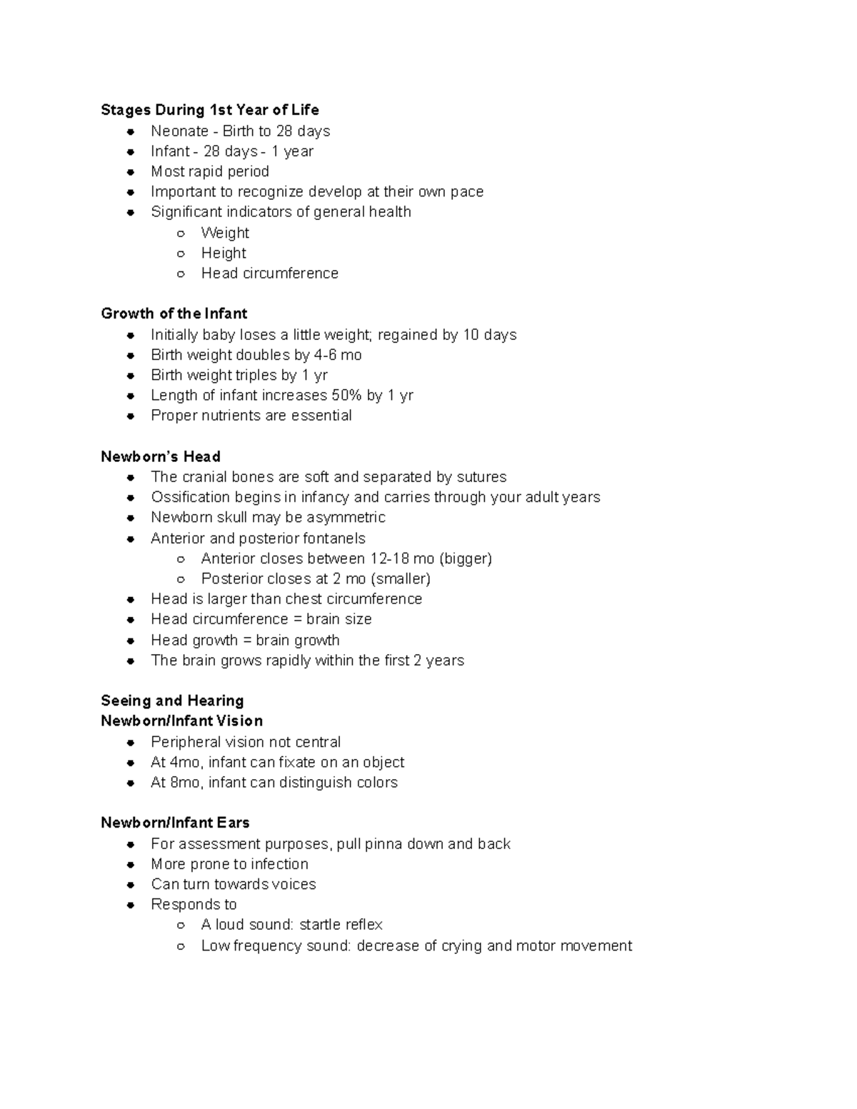 Ch 25-29 Across the Lifespan - Stages During 1st Year of Life Neonate ...
