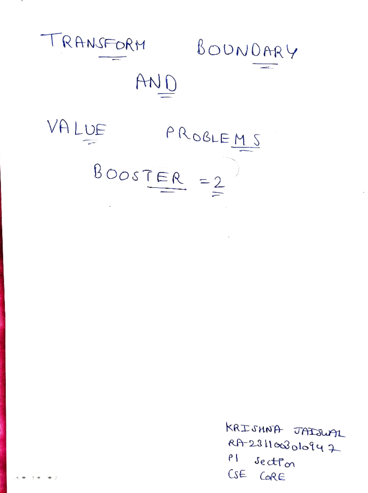 Booster Assignment 2(947) - TRANSFORM VALUE ANO BoUNO ARY PRoBLE MS ...