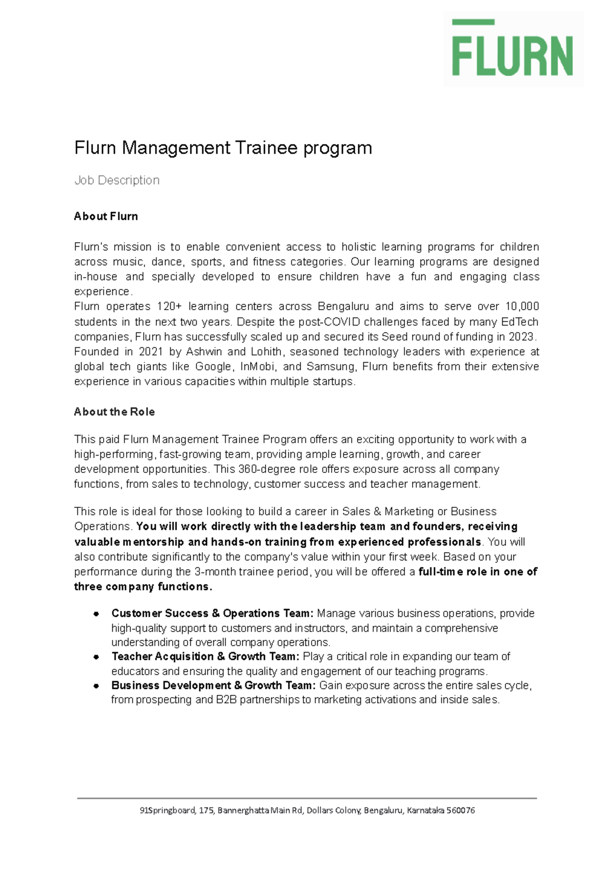 Management Trainee - JD - Flurn Management Trainee program Job ...