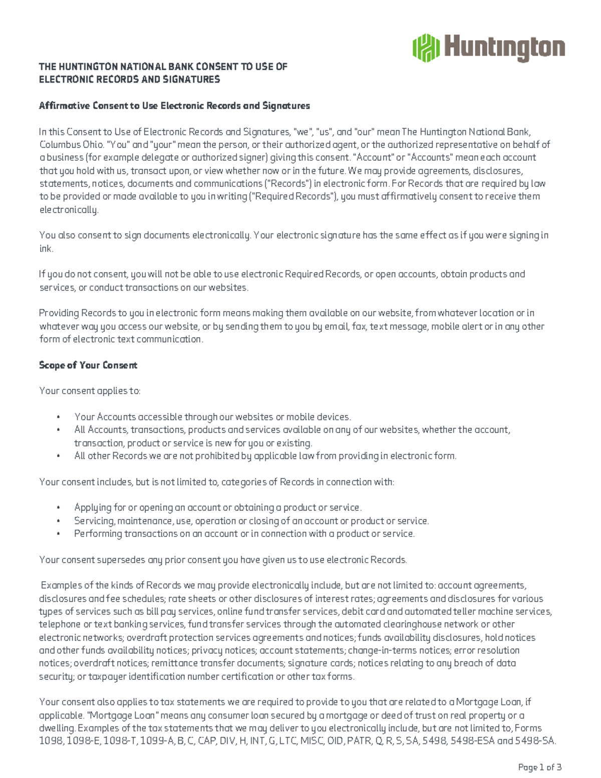 Agreement econsent - jrrjtj - THE HUNTINGTON NATIONAL BANK CONSENT TO ...