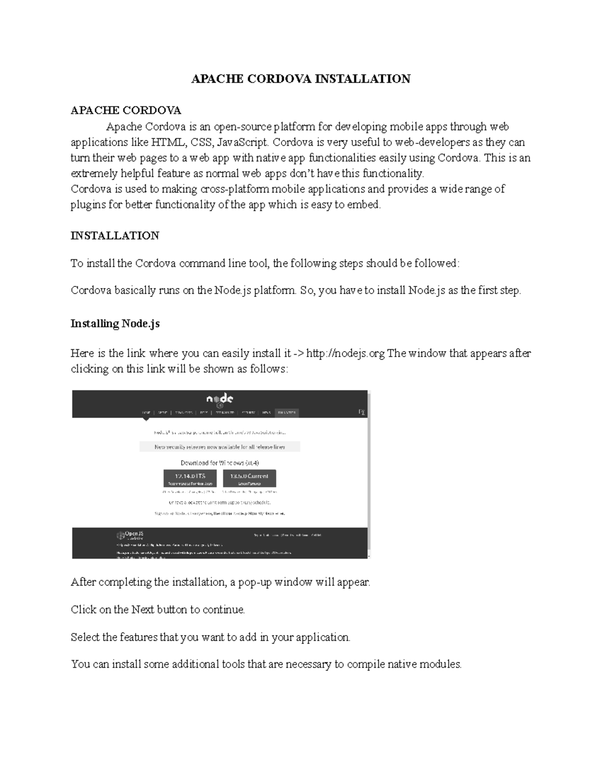 Apache Cordova Installation Apache Cordova Installation Apache