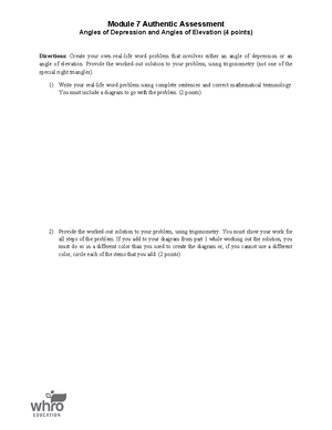 Mod 07 Authentic Assessment - Module 7 Authentic Assessment Angles of ...