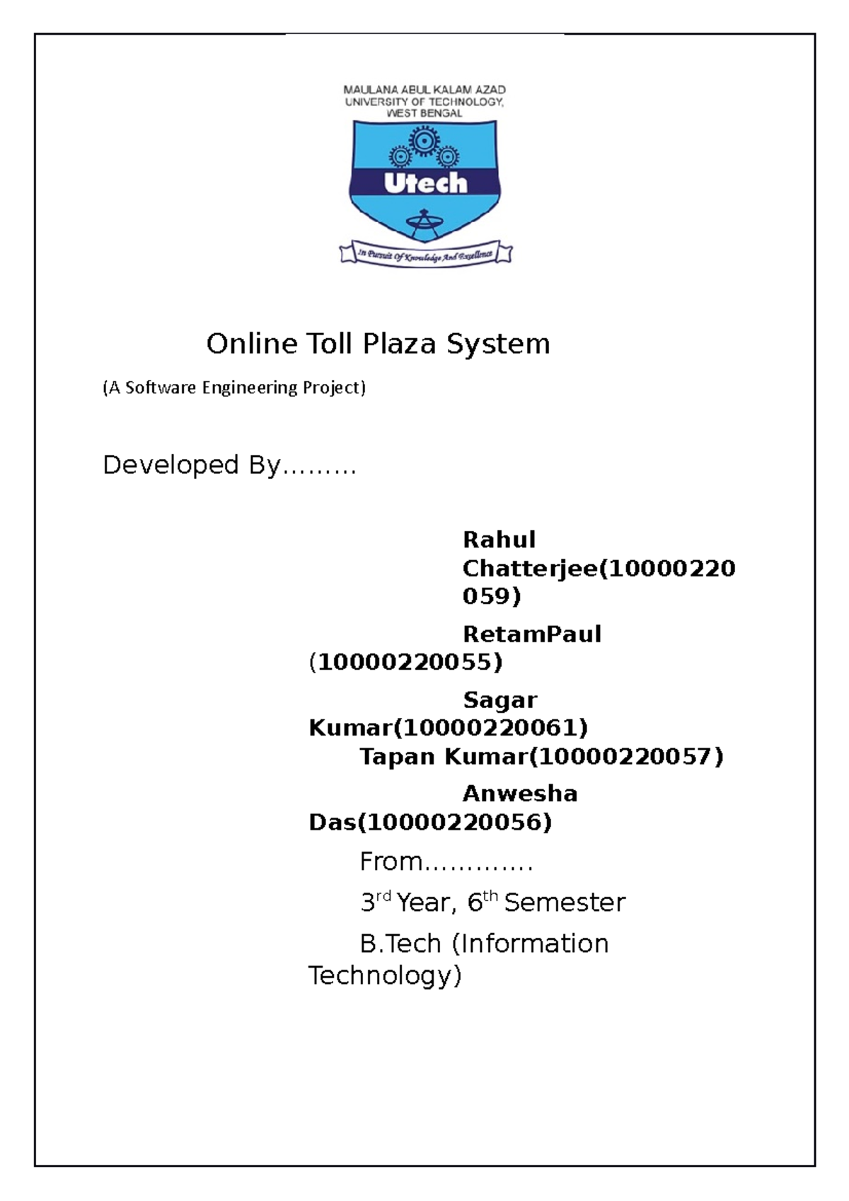 Document from DS - toll plazaa system software engineering project ...