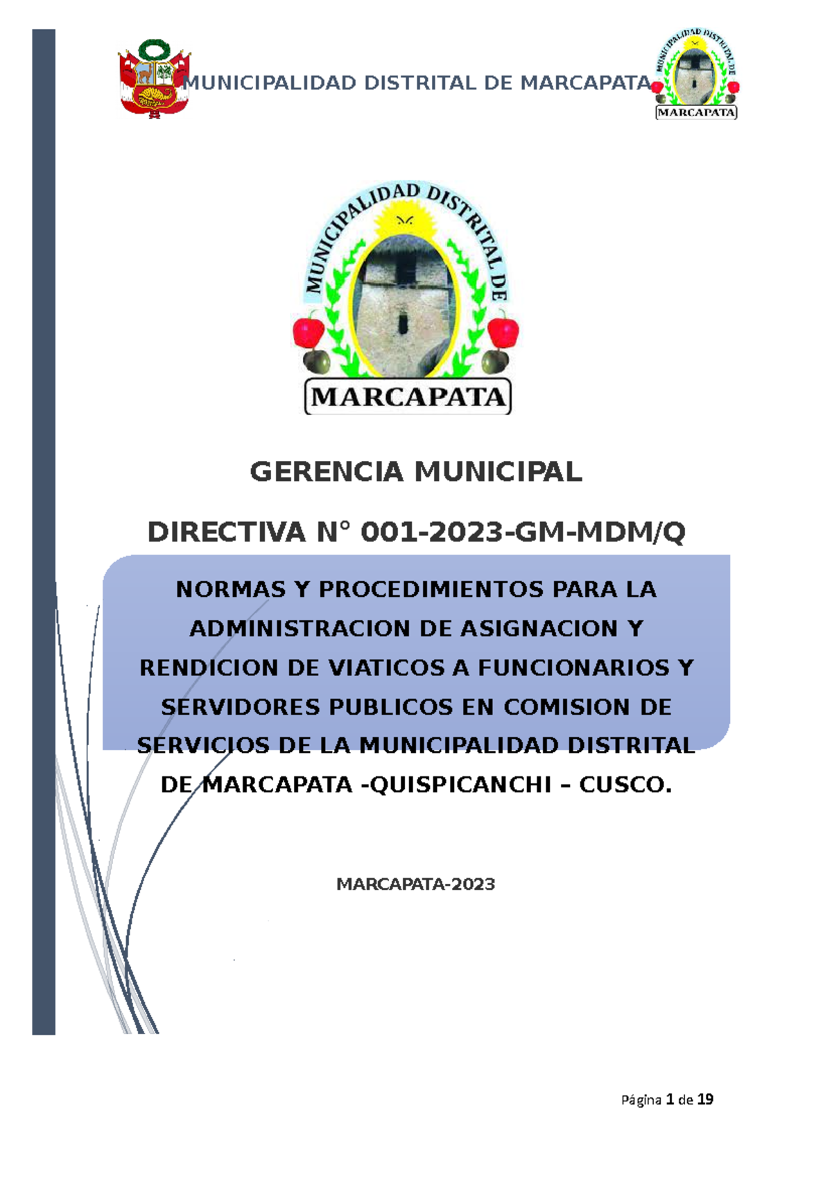 1. Directiva DE Viaticos 2023 - GERENCIA MUNICIPAL DIRECTIVA N° 001 ...