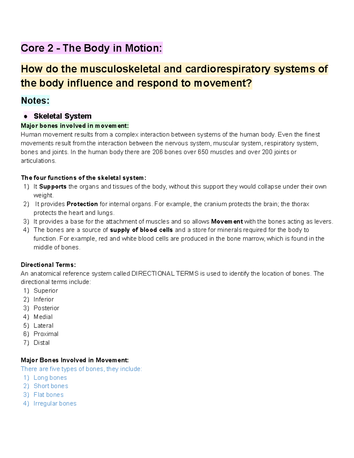 PE - Musculoskeletal Influence Movement - Core 2 - The Body in Motion ...
