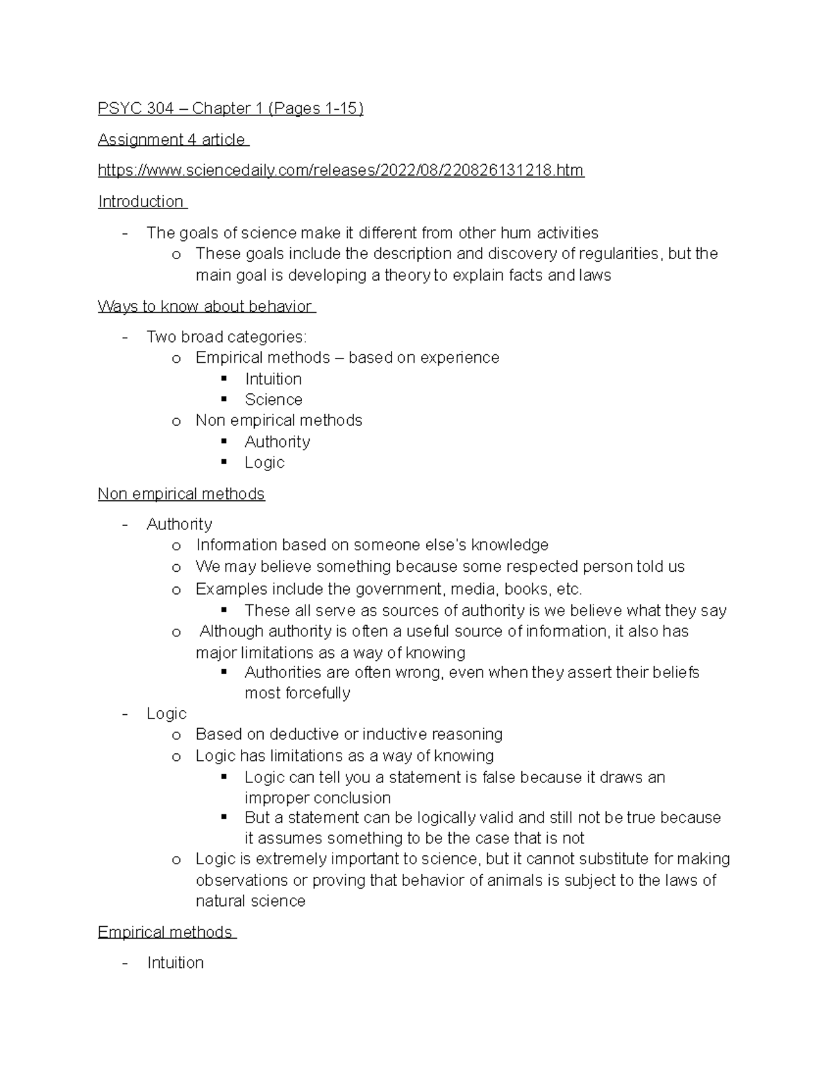 PSYC 304 Unit 1 - Study Notes - PSYC 304 – Chapter 1 (Pages 1-15 ...