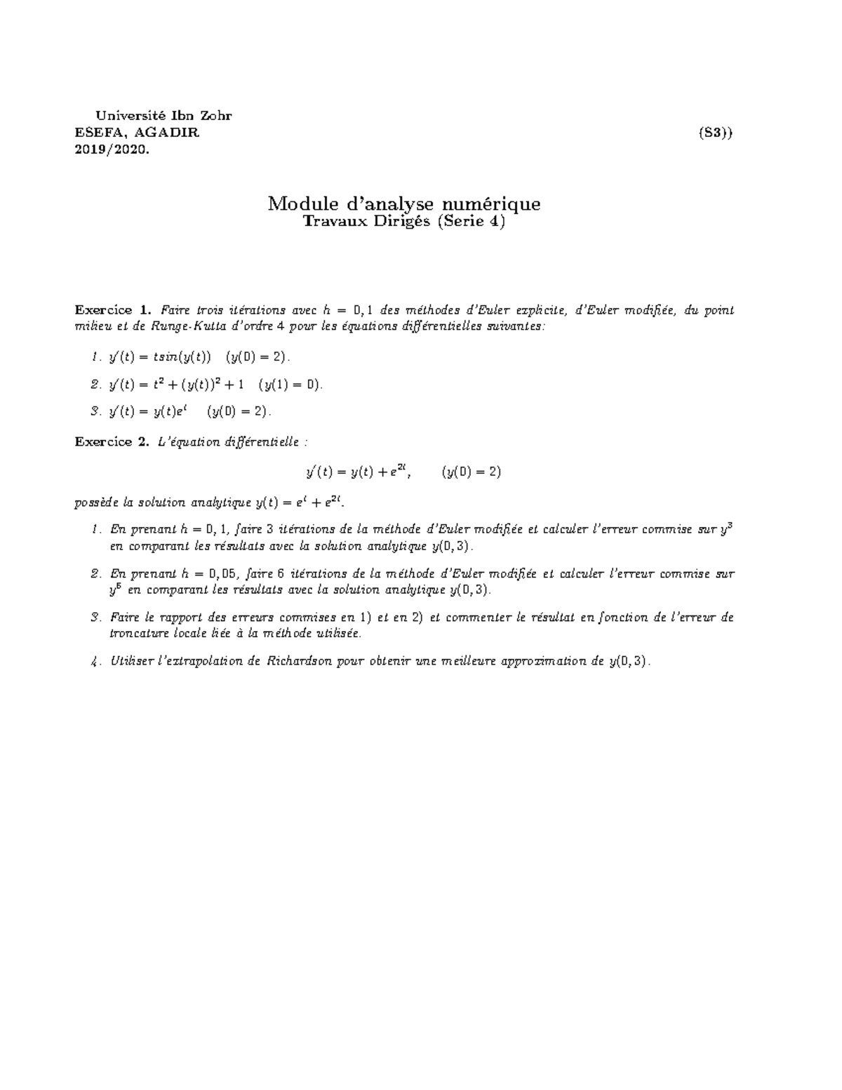 Td 4 analyse numerique - Université Ibn Zohr ESEFA, AGADIR (S3)) 2019/ ...