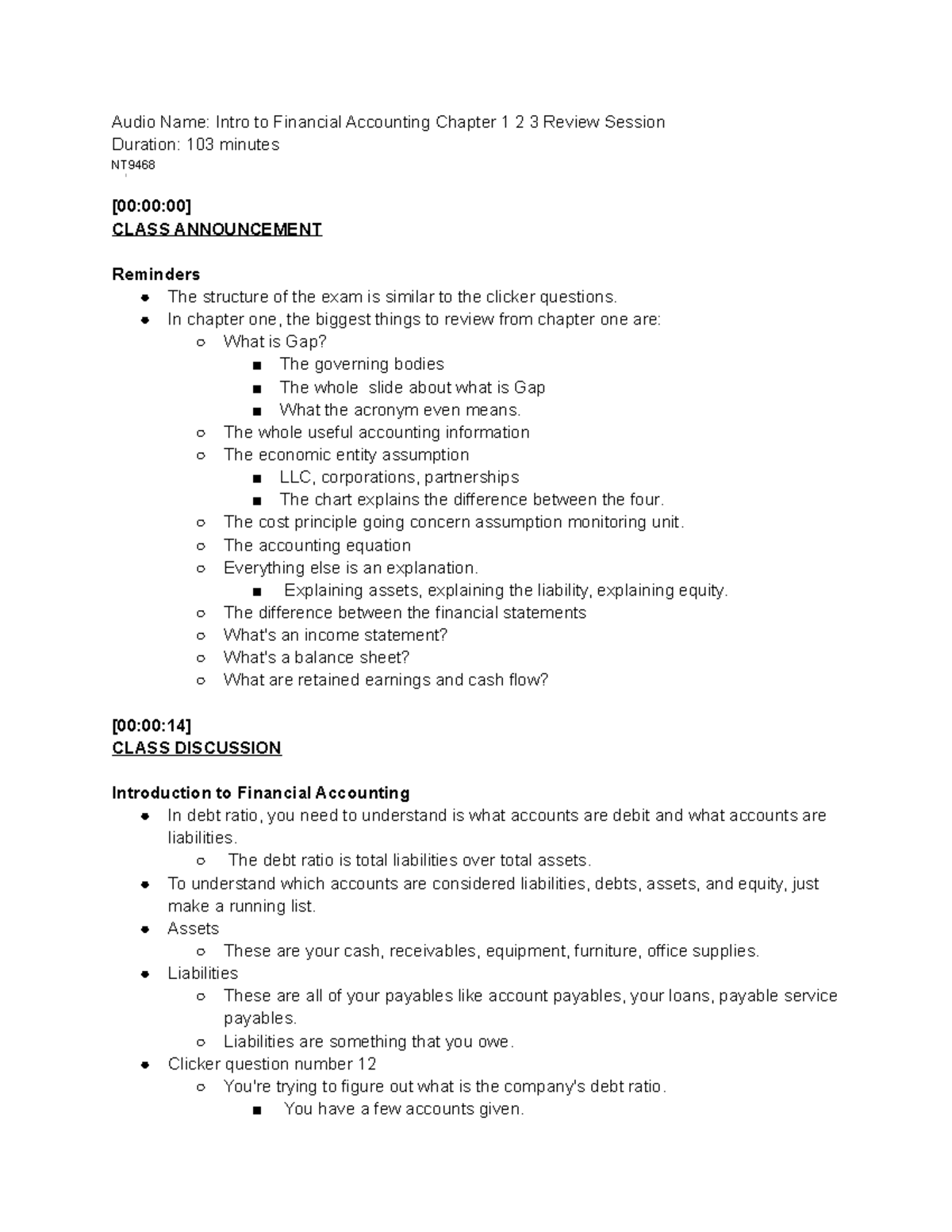 Intro to Financial Accounting Chapter 1 2 3 Review Session - Audio Name ...