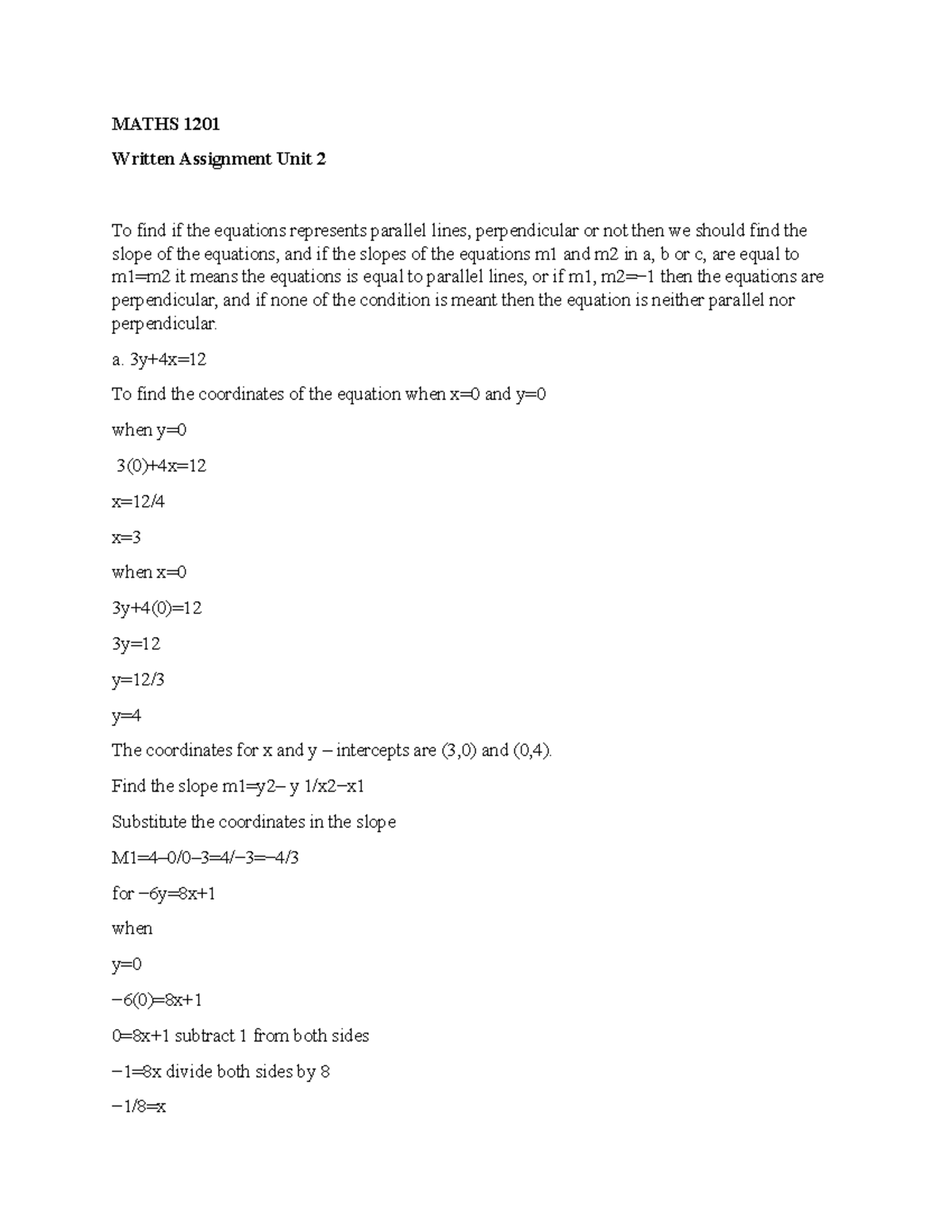 Maths 1201 - UNIT 2 Written Assignment - Accounting - Studocu