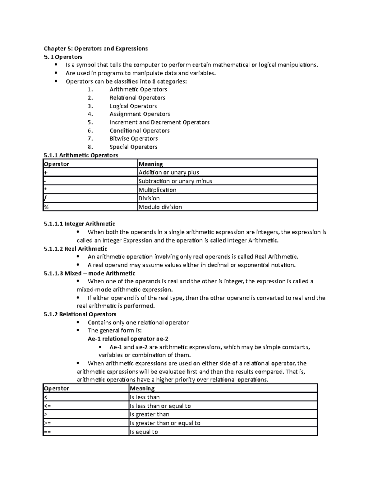 Chapter 5 Operators and Expressions - Chapter 5: Operators and ...