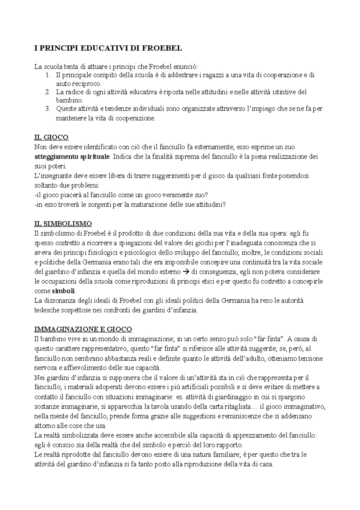 Cap. 5 Dewey - riassunto del capitolo - I PRINCIPI EDUCATIVI DI FROEBEL ...