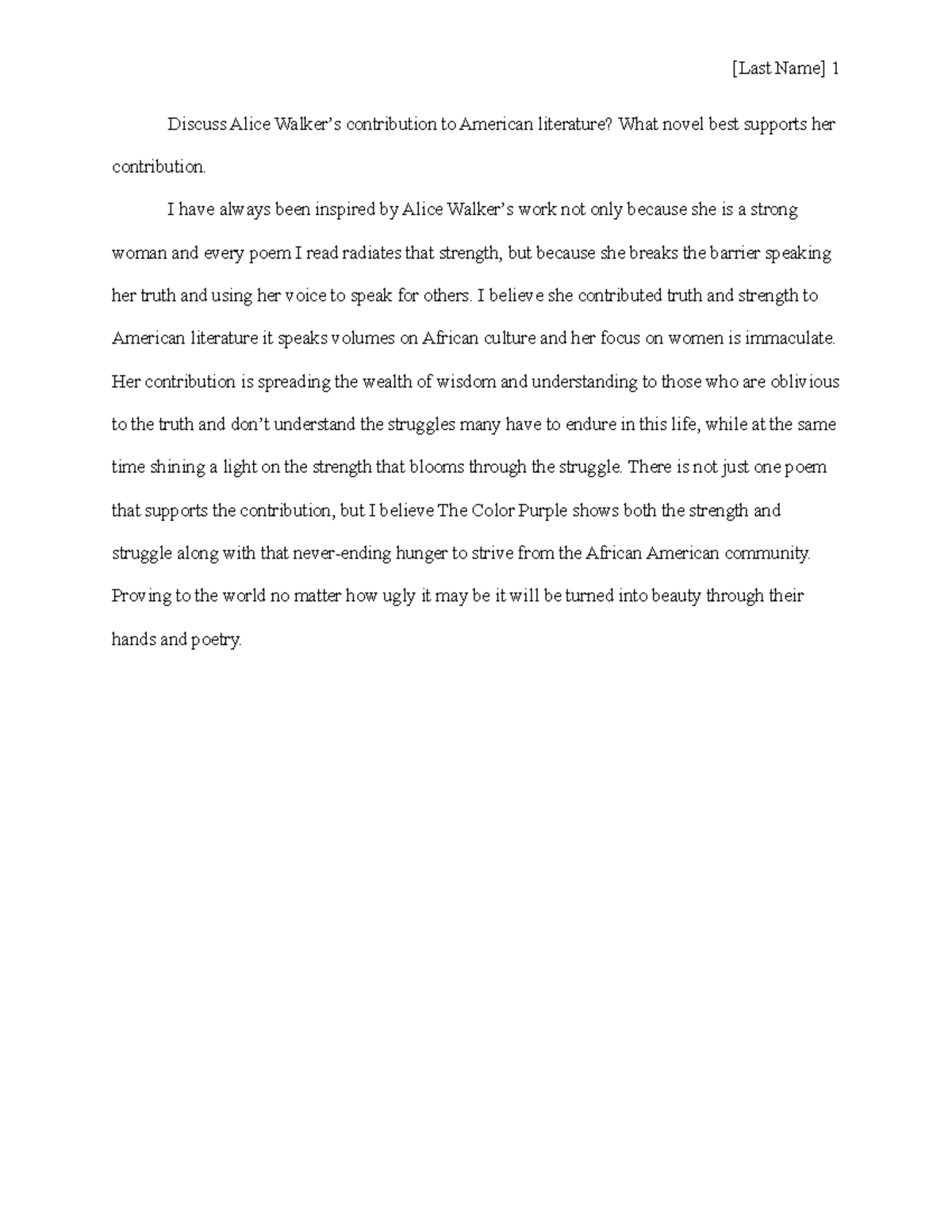 Alice walker - perspective and summary - [Last Name] 1 Discuss Alice ...