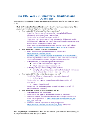 Bio 105- Week 10 Handout - Bio 105- Week 10- Chapters 30-31 Readings ...