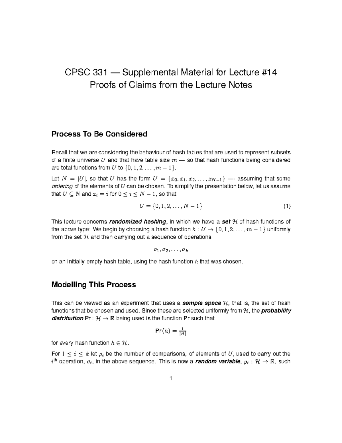 Supplemental Material for Lecture #14 Proofs of Claims from the Lecture ...