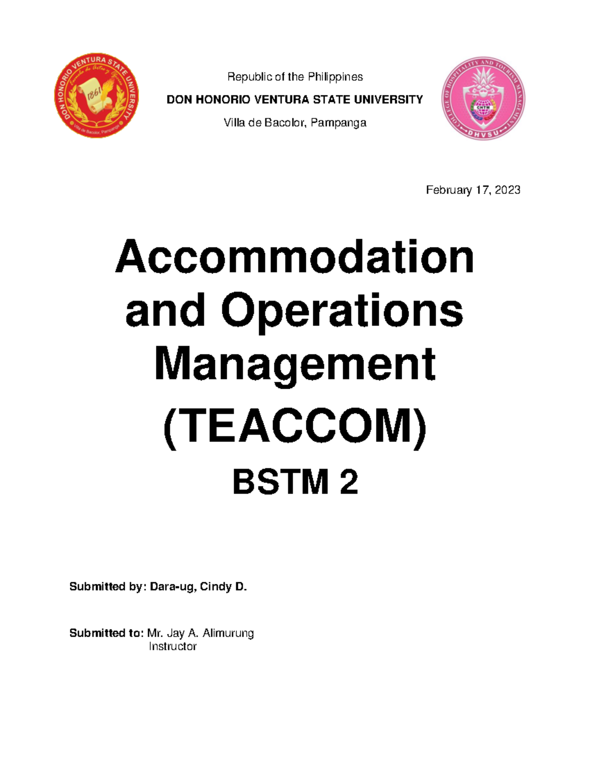 Accommodation Operations and Management - Republic of the Philippines ...