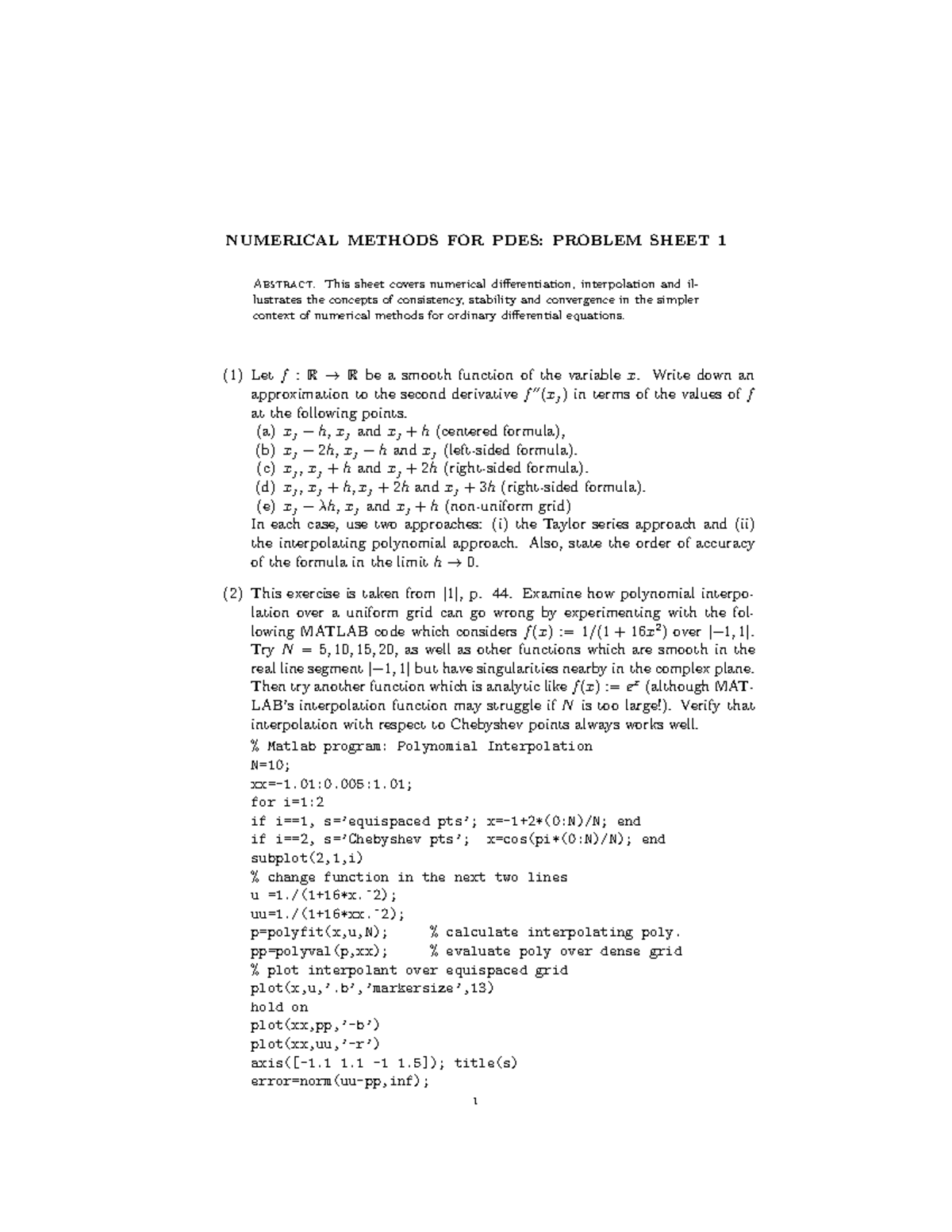 MATHM0011 2016-2017 Problem Sheet 1 - NUMERICAL METHODS FOR PDES ...