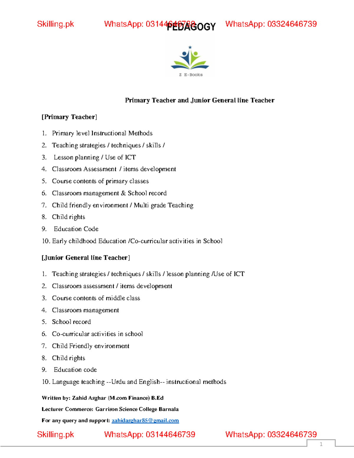 Pedagogy Primary Teacher and Junior General line Teacher - PEDAGOGY ...