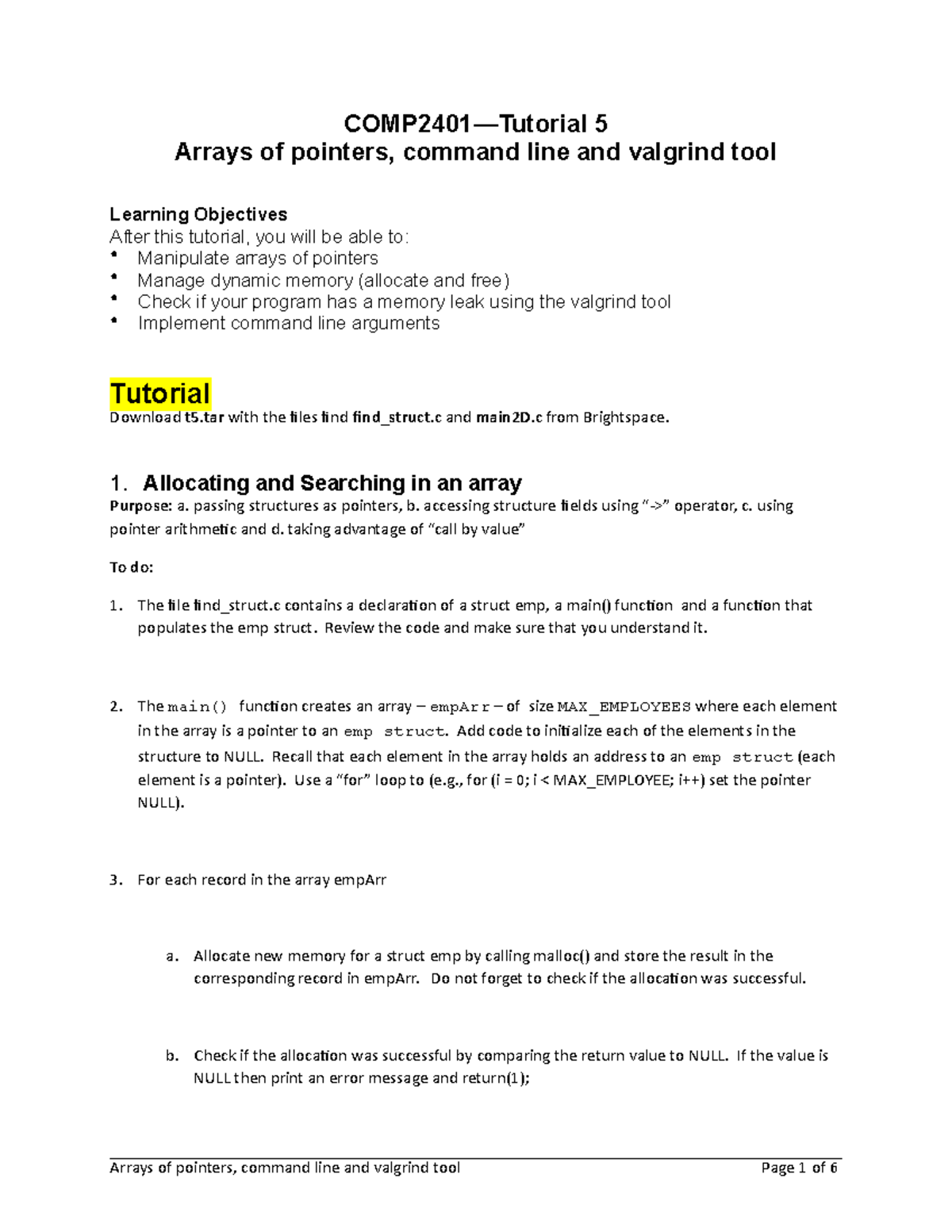 T5-Specification - Very good specification for fundraising - COMP2401—Tutorial 5 Arrays of ...