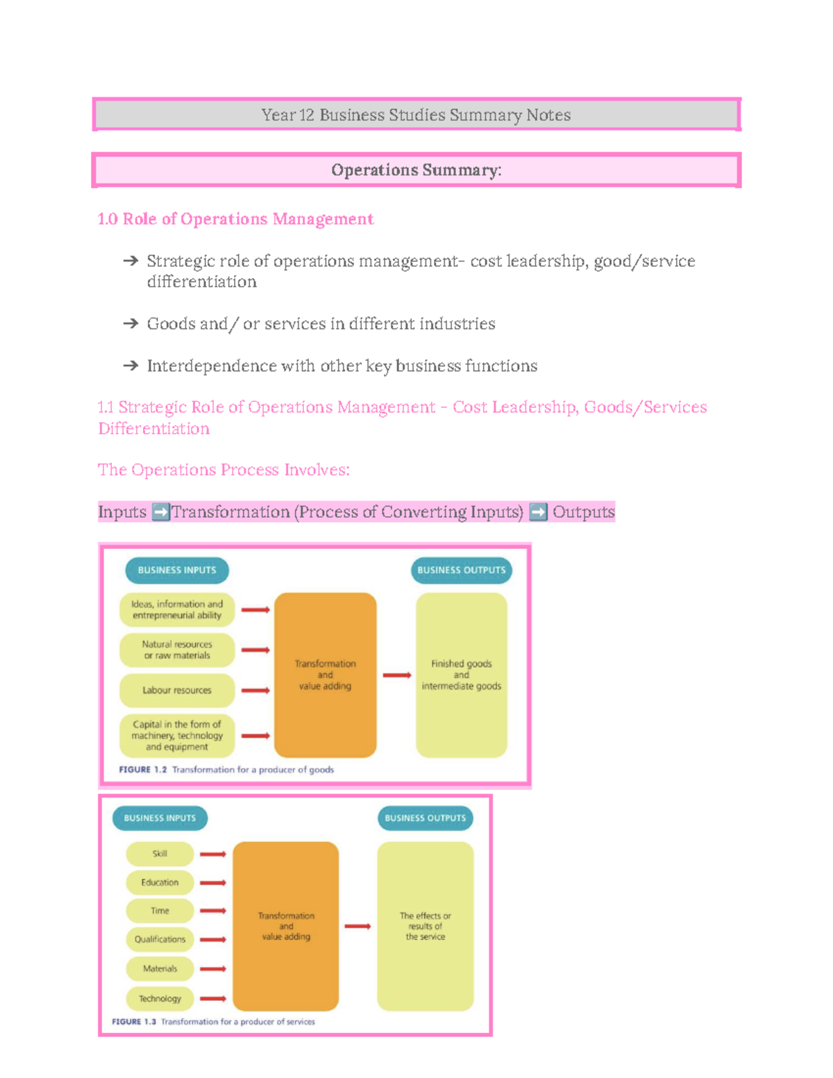 Year 12 Business Studies Summary Notes - It consists of value adding to ...