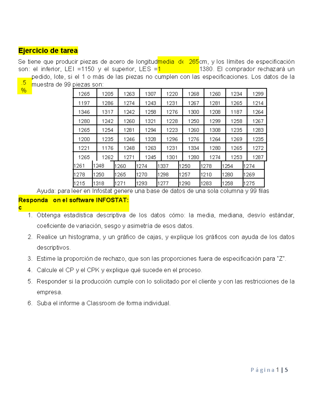 CP 8 Capacidad del proceso, Cp y Cpk - Ejercicio de tarea media de 1 ...