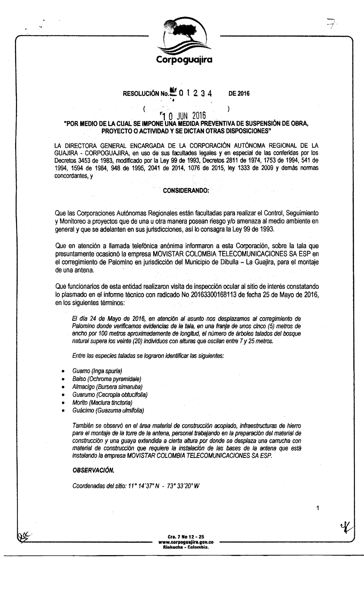 Resolución-No - sdfsg - *' Corpoguoiiro nesorucór,lNo,t 1234 . 'a ¡ DE ...