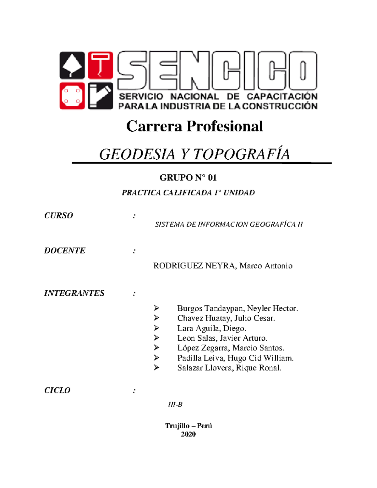 Practica Calificada 1º Unidad Manual HUGO - Warning: TT: undefined function: 32 Carrera ...